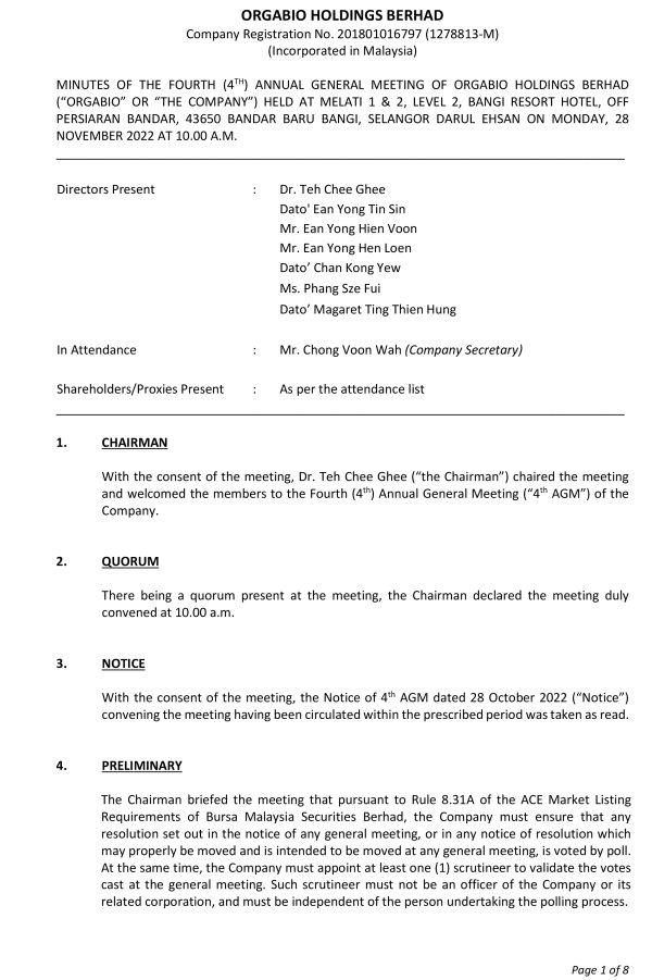 Minutes of Meeting - Orgabio Manufacturing Sdn. Bhd.